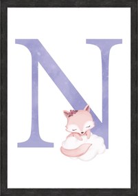 Abeceda písmena s liškou - Obraz, Plakát Velikost: A3 - 29,7x42 cm, Volba rámu: s černým rámem, Písmeno: N