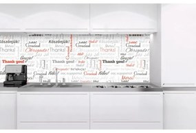 DIMEX | Fototapeta do kuchyně Nápisy děkuji KI-180-094 | 180 x 60 cm | bílá, oranžová, šedá