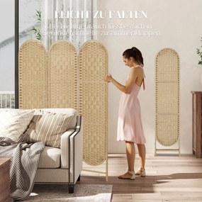 HOMCOM Paravan 3-dílný 120 x 170 cm Dělící stěna Skládací příčka se zaklenutou horní částí Přírodní