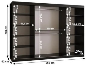 Šatní skříň Bluszcz | 250 cm | černá