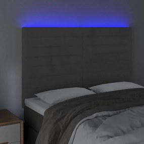 Čelo postele s LED tmavě šedé 144x5x118/128 cm samet 3122613
