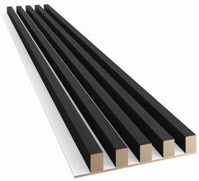 Akustický panel, podklad bílá MDF deska, široká lamela, dub černý, 30x275 cm