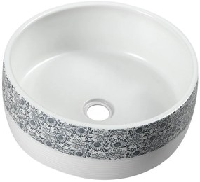 Sapho, PRIORI keramické umyvadlo, průměr 41 cm, 15 cm, barva bílá s modrou malbou, PI027