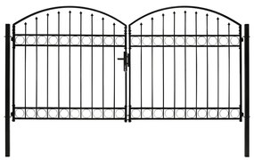 vidaXL Dvoukřídlá zahradní brána s obloukem ocelová 300 x 150 cm černá