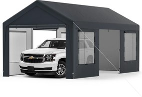 Costway Carport Stan Garáž s 8 odnímatelnými bočními stěnami a rolovacími dvířky