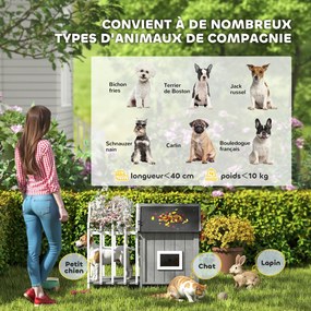 PawHut Dřevěný Psí Domek s Terasou a Zábradlím, Venkovní Psí Domeček se Skluzdoor a Špičatou Bitumenovou Střechou, pro Zahradu, Dvůr, Verandu, Patio,…