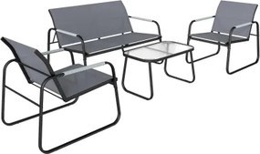 Outsunny sada zahradního nábytku pro venkovní použití s dvousedačkou, 2 křesly a stolem s tvrzeným sklem, prodyšný textilen, šedá