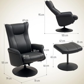 HOMCOM Relaxační křeslo s podnožkou - 360° otočné křeslo s funkcí sklopení, relaxační křeslo se sklopným opěradlem až do 150 kg nosnosti, umělá kůže,…