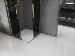 Mexen Velar L Duo, sprchový kout s posuvnými dveřmi 80 x 80 cm, 8mm šedé sklo, zlatá matná, 871-080-080-02-43-55