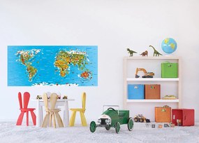 Dětská vliesová fototapeta na zed' Dětská Mapa Světa | 202 x 90 cm | DFTNH2731