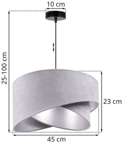 Závěsné svítidlo Mediolan, 1x šedé/stříbrné textilní stínítko