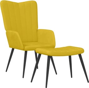 Relaxační křeslo se stoličkou hořčicově žluté samet 327695