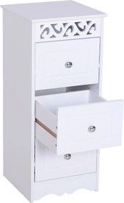 HOMCOM Bílý Úložný Skříňka se 3 Zásuvkami pro Kuchyň, Jídelnu, Obývací Pokoj, Ložnici a Koupelnu 29,8x29,8x68,5 cm