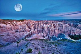 DIMEX | Vliesová fototapeta Národní park Badlands MS-5-1659 | 375 x 250 cm| modrá, šedá, růžová