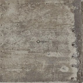 Šedostříbrná vliesová tapeta, imitace kovových desek s nýty 337229, Matières - Metal, Origin