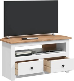 Rohová TV skříňka bílá 93x49x49 cm masivní borovice řada Panama 282687