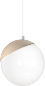 Závěsné svítidlo Sfera, 1x bílé skleněné stínítko, w/dřevo