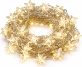 LED dekorativní řetěz hvězdičky, 10,5 m, teple bílá, 70 diod, čirý kabel, IP20 interiér, prodlužovací