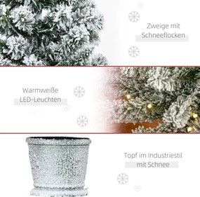 HOMCOM Mini vánoční stromek Ø40x90 cm, umělý sníh, 60 LED, nehořlavý, plast, zelená/bílá