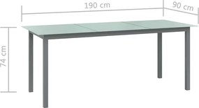 Zahradní stůl světle šedý 190 x 90 x 74 cm hliník a sklo 312205