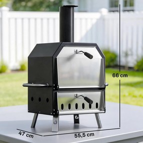 Venkovní pec na pizzu Pec na pizzu na dřevo nerezová dvouúrovňová pec s 1 cm silným pizza kamenem sklopná noha