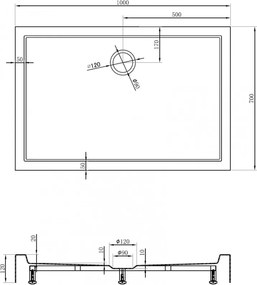 Mexen Flow+, obdélníková sprchová vanička 100 x 70 cm, černá matná, 46R707010H
