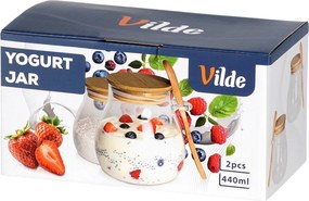 VILDE Sada 2ks sklenic na jogurt / dezert s bambusovým víčkem a lžicí, 2x440ml