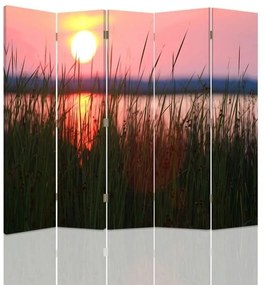 Ozdobný paraván Jezero Sunset Lake - 180x170 cm, pětidílný, klasický paraván