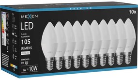 Mexen Nova 10x LED žárovka E14, C37, 1W, Neutrální - 4000K, 105 lm - L102-E14-0140-01x10