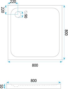 Čtvercová akrylátová sprchová vanička REA BELMOND 80x80 cm bílá, krytka - zlatá kartáčovaná