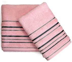 Praktik Froté ručník ZARA, růžový s proužkovanou bordurou, 50x100cm