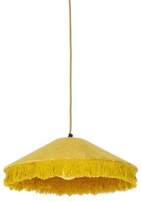Retro závěsná lampa žlutý samet s třásněmi - Frills