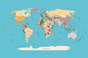 Tapeta mapa světa s názvy - 225x150 cm