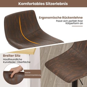Costway Sada 2 barových židlí barové židle 60-82 cm výškově nastavitelná