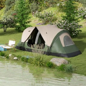 Outsunny Rodinný Stan pro Kempování pro 6-8 Osob Skládací Kempingový Stan s 2 Místnostmi a Vodotěsnou Taškou pro Turistiku 450x215x180 cm Olivově Zel…