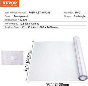 PVC chránič stolu 106,7 × 243,8 cm průhledný plastový o tloušťce 1,5 mm