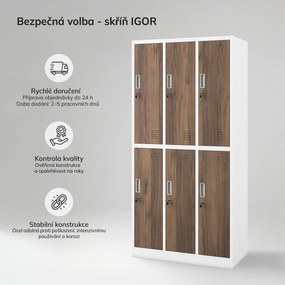 Šatní skříň BHP bílá / ořech, 6dveřová: Eco Design IGOR, 900 x 1850 x 450 mm
