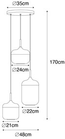 Závěsné svítidlo černé se zlatem a kouřovým sklem 3-světlo kulaté - Kyan