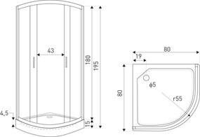 Novoterm Čtvrtkruhový sprchový kout NV-Xenia Duo 80x80 bílá/potisk + vanička