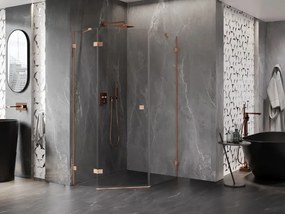 Mexen Lunar, pětiúhelníkový sprchový kout s levým sklonem 80 x 100 cm, 8mm čiré sklo, profil měděná matná, 831-080L-100P-65-00-L