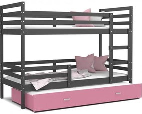 DOBRESNY Dětská patrová postel s přistýlkou JACEK 3 200x90 cm ŠEDÁ-RŮŽOVÁ