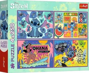 Trefl - Puzzle - Stitch / 4x 250 dílků / 33.9 x 23.9 cm / věk 12+