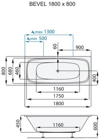 Santech plus SANTECH obdélníková vana BEVEL 180x80 cm