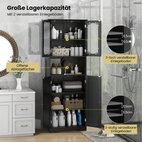 Costway Koupelnová skříňka, volně stojící vysoká s 4 dvířky, koupelnová