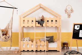 Domečková patrová dětská postel z masivního dřeva 90x200 cm v přírodní barvě Mila DMP Rozměr: 80x200 cm, Vstup do postýlky: Pravá