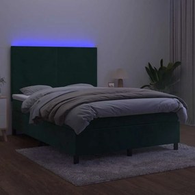 Box spring postel s matrací a LED tmavě zelená 140x190 cm samet 3136002