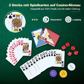 Costway Pokerová sada s 500 laserovými žetony a 2 hracími kartami a 5 kostkami