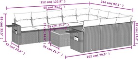 11dílná zahradní sedací souprava s poduškami šedá polyratan 3257075