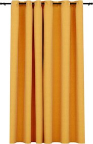 Zatemňovací závěs s kroužky vzhled lnu žlutý 290 x 245 cm 321195