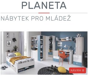 Meblar Sestava Planet B Barva: bílý lux + dvířka dub + mořská